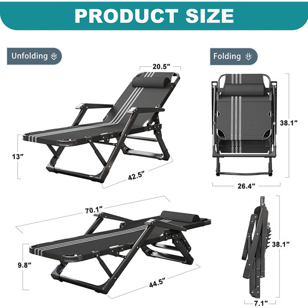 JTANGL 3 In 1 Adjustable Recliner Foldable Deck Chair Sun Lounge Chair with Pillow,Indoor ...